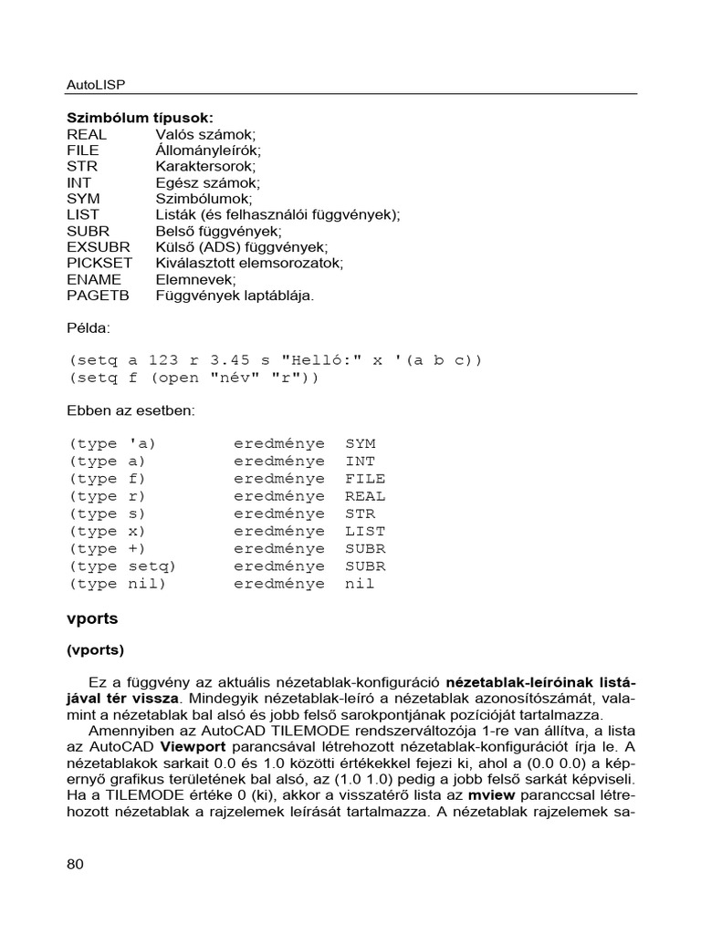 Szimbólum Típusok:: Autolisp | PDF