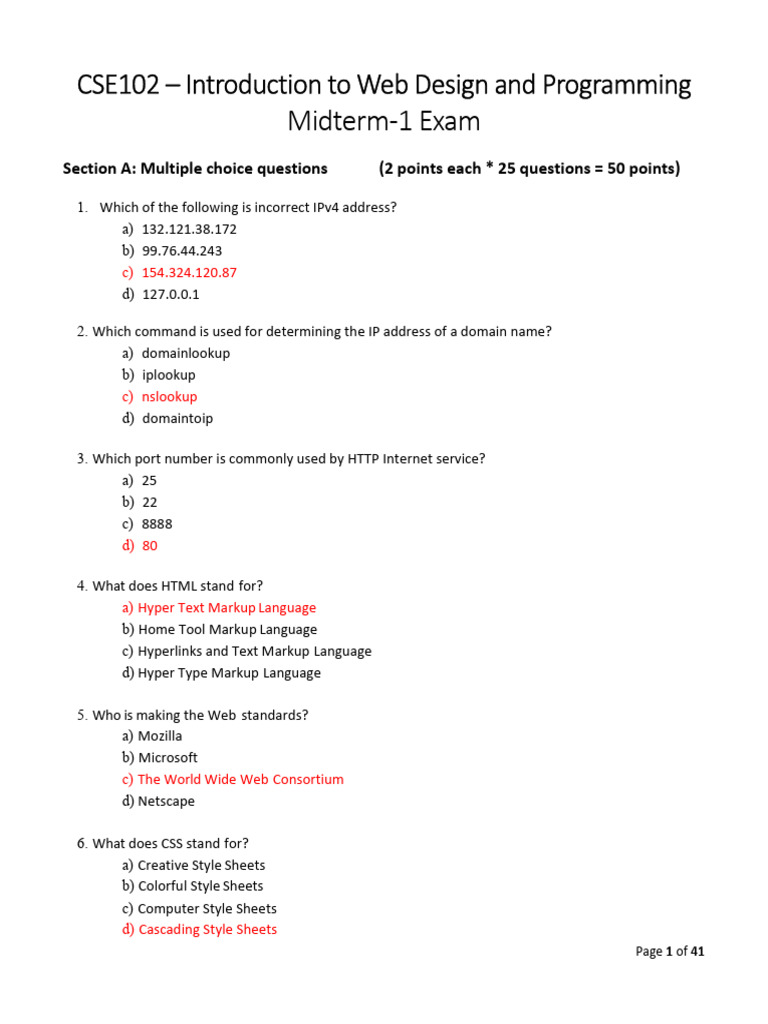 Microsoft Word - CSE102 Review Answer Key | PDF | World Wide Web | Internet & Web