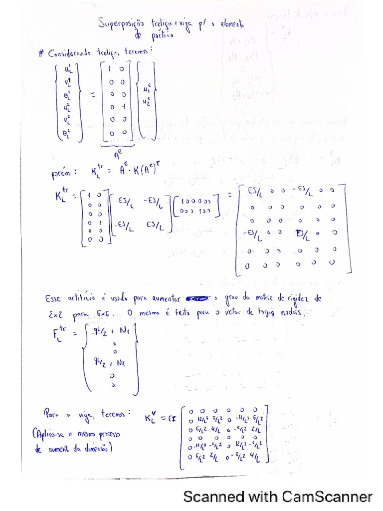 Desenvolvimento Matriz de Rigidez Pórtico Plano | PDF
