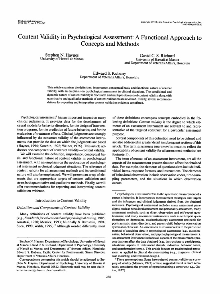 07 1995 Haynes Content Validity Assessment | PDF