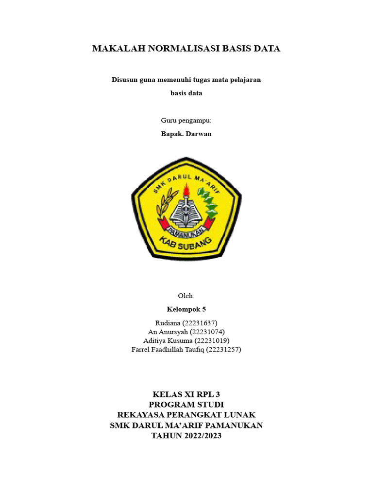 Makalah Normalisasi Basis Data (Kelompok 4) | PDF