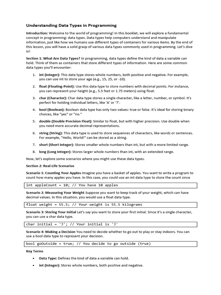 Grade 10 2. Understanding Data Types in Programming | PDF | Data Type ... Grade 10 2. Understanding Data Types in Programming | PDF | Data Type ...