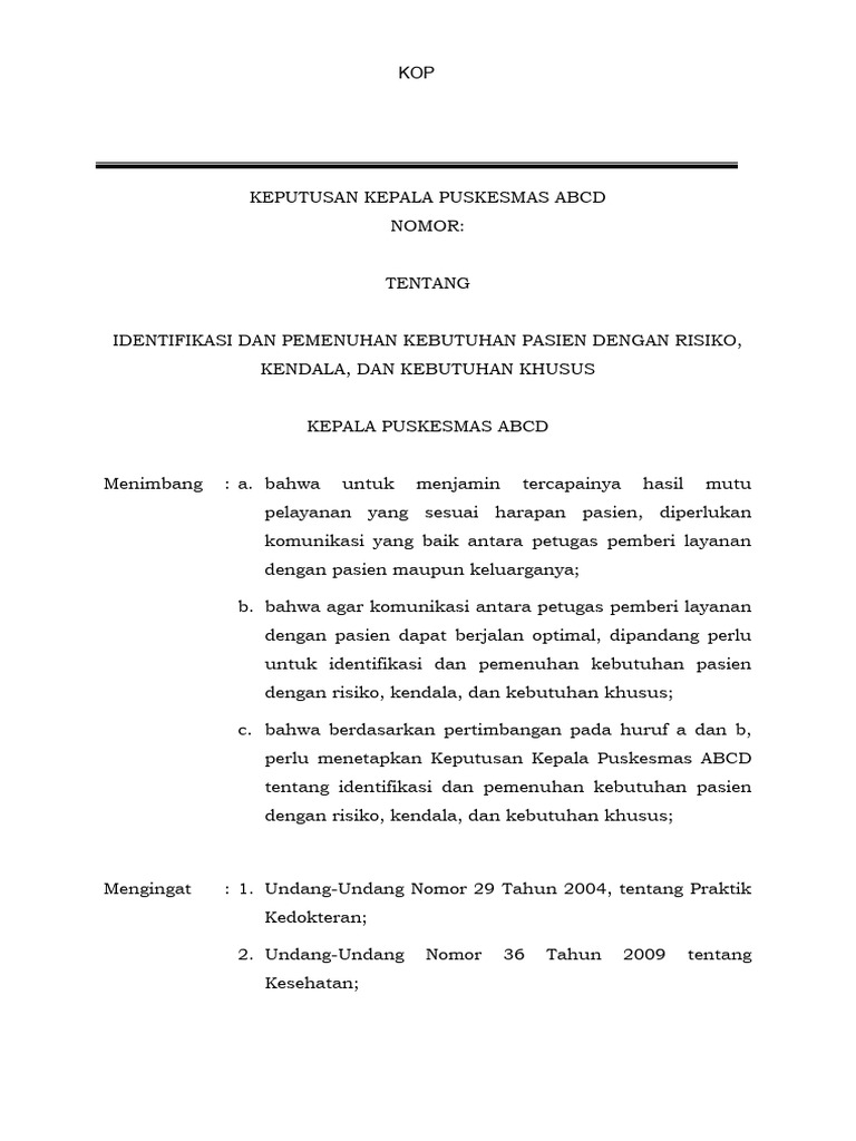 3111 SK Identifikasi Dan Pemenuhan Kebutuhan Pasien Dengan Risiko, Kendala, Dan Kebutuhan Khusus ...