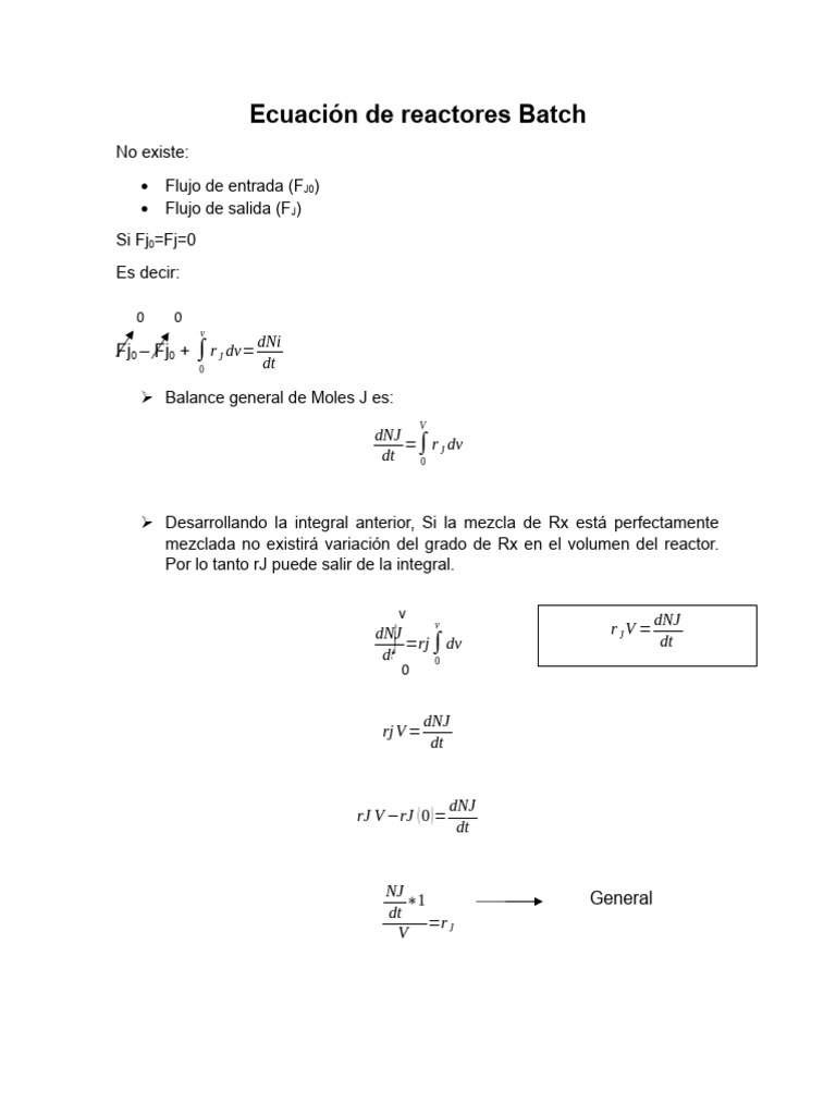 Ecuación de Reactores Batch | PDF | Reactor Quimico | Laboratorios