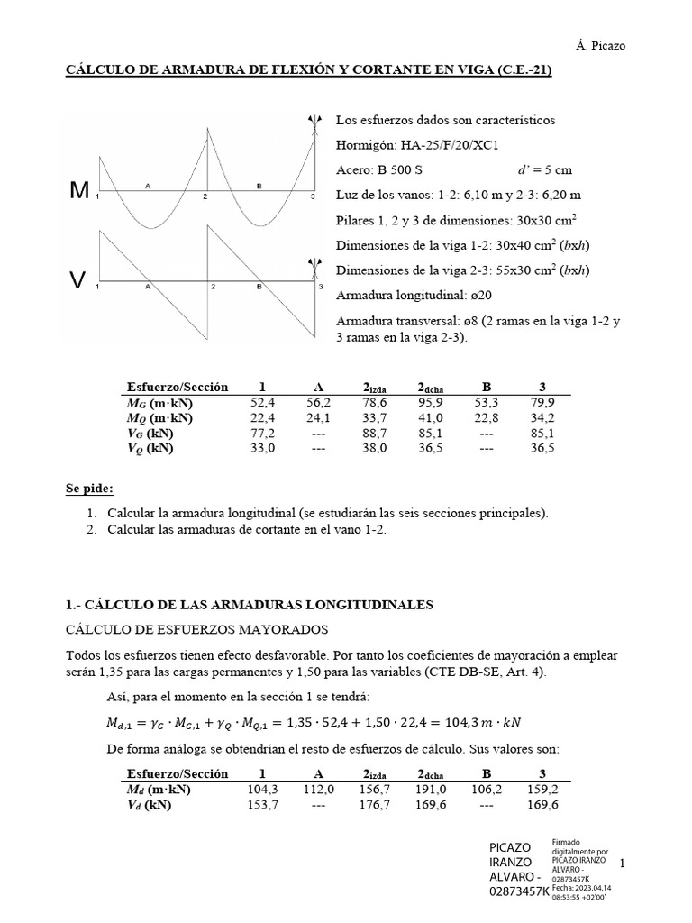 Ejercicio Viga Flexión y Cortante | PDF | Viga (Estructura) | Ingeniería mecánica