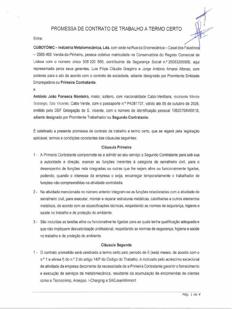 Promessa Contrato de TRabalho | PDF