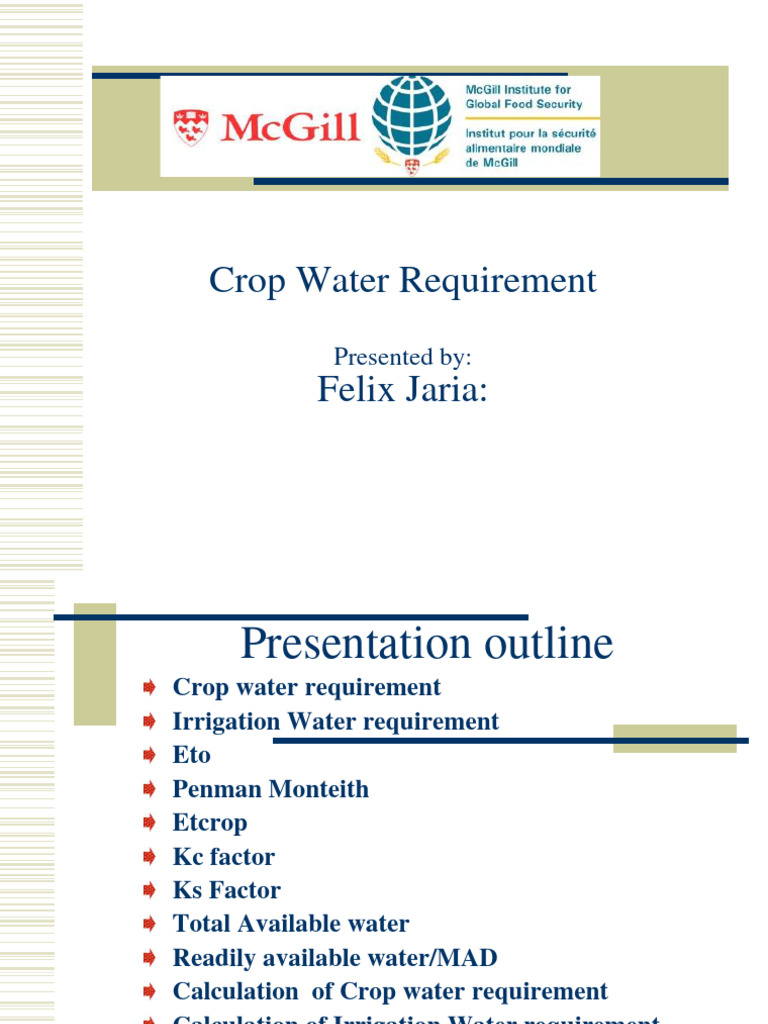 Crop Water Requirement Calculation Guide | PDF