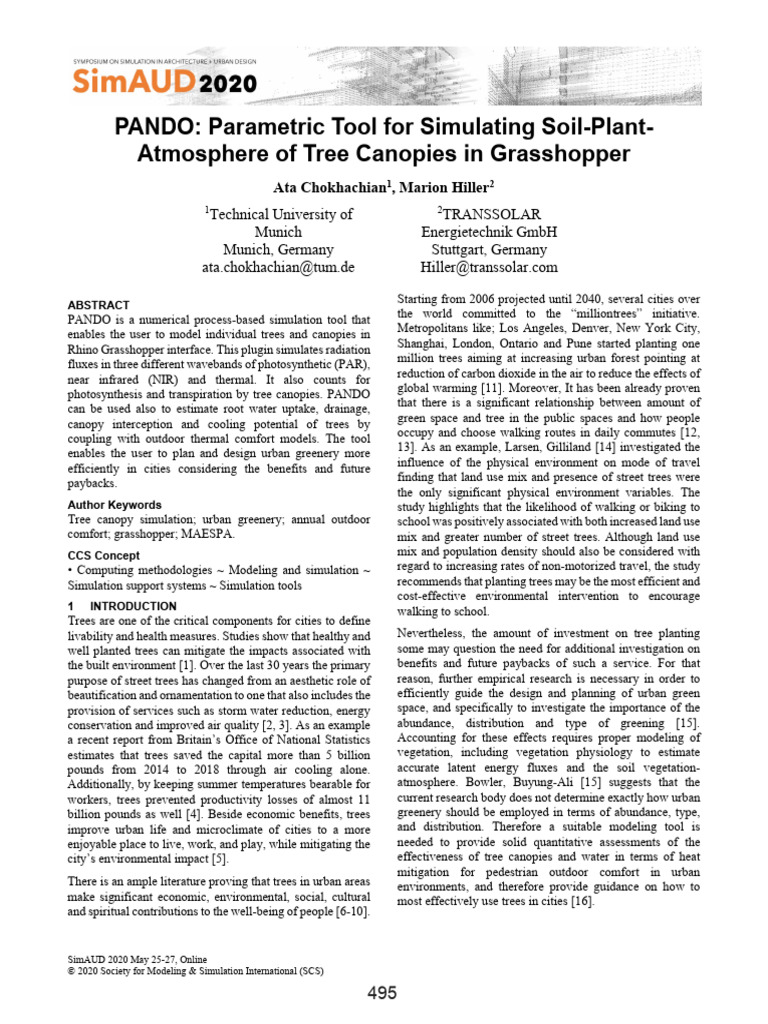 PANDO: Parametric Tool For Simulating Soil-Plant-Atmosphere of Tree Canopies in Grasshopper | PDF