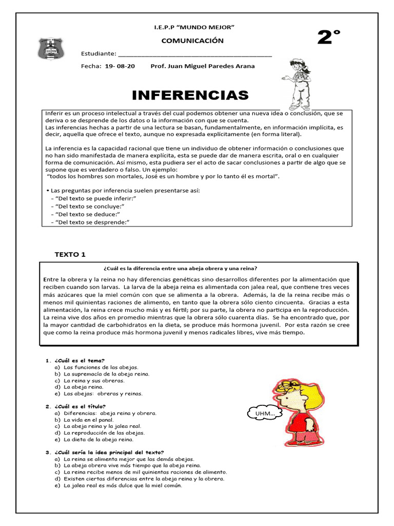Ejercicios de Inferencias para Primaria | PDF | Amor | Teléfonos móviles