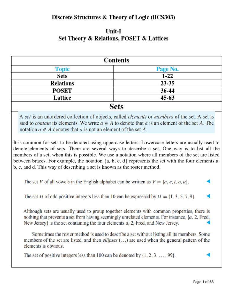 Unit 1 Set Theory & Relations POSET & Lattices | PDF | Set (Mathematics) | Mathematics
