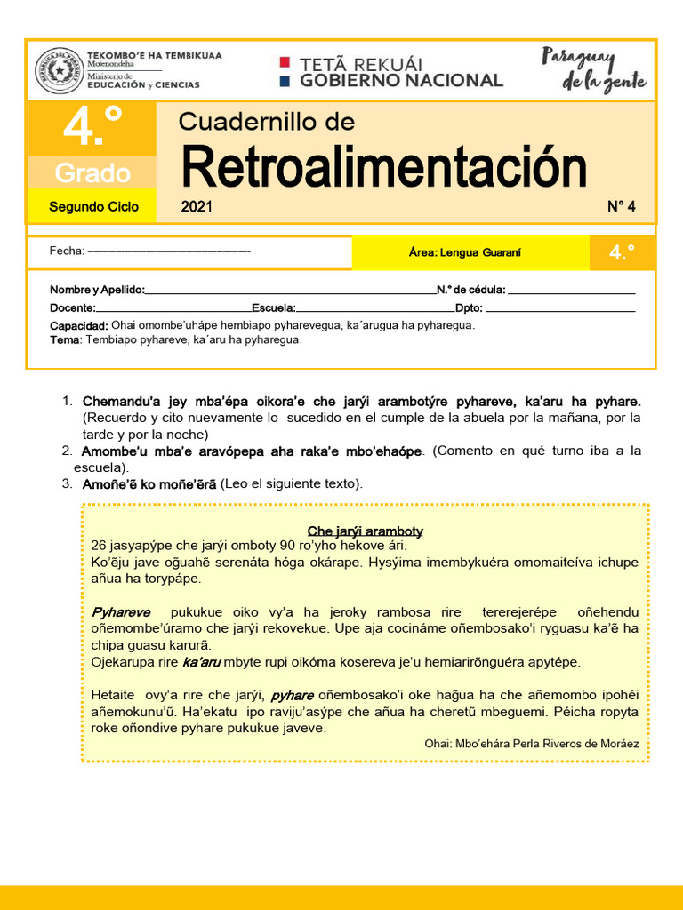 Cuarto Grado Guarani Retro 26marzo | PDF