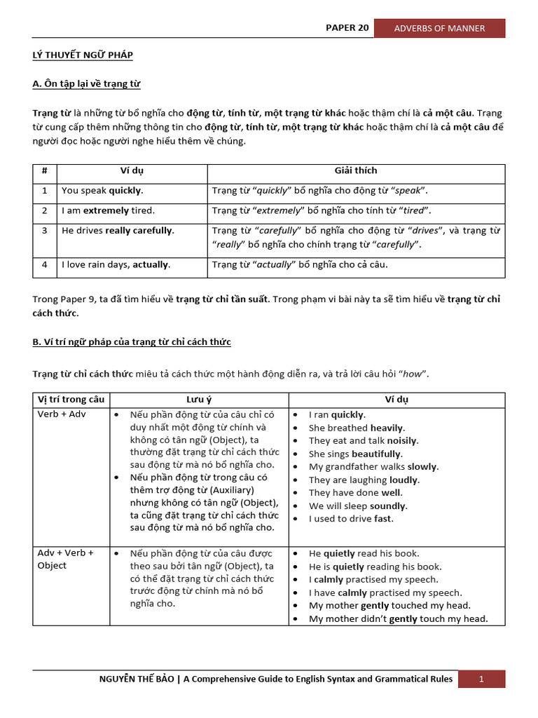 Paper 20 - Adverbs of Manner | PDF