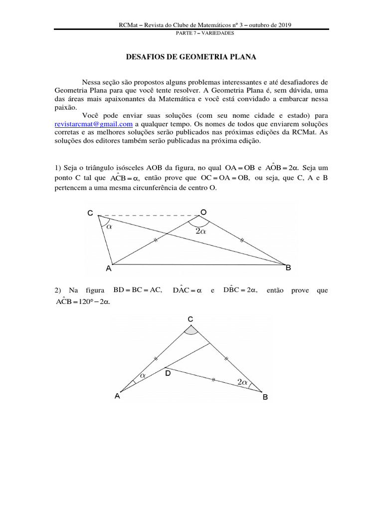 Desafios de Geometria Plana | PDF | Geometria Euclidiana | Triângulo