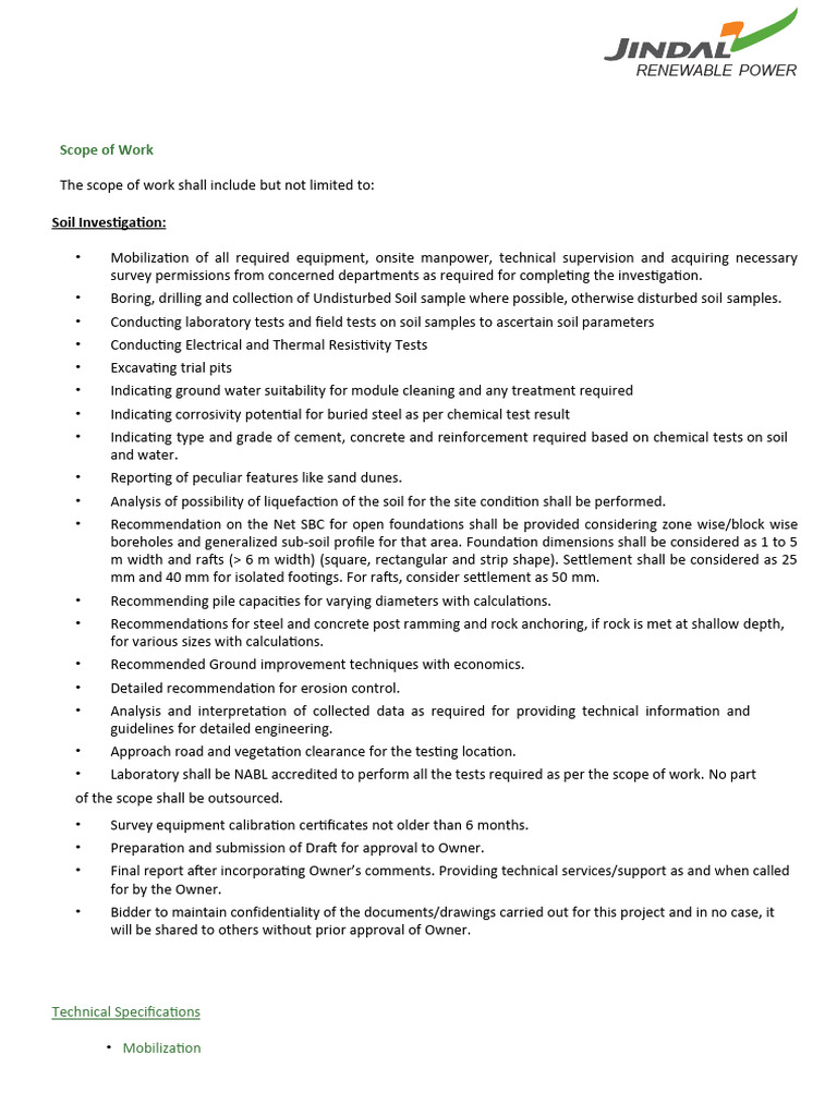Scope of Work - Soil Investigation | Download Free PDF | Materials ...