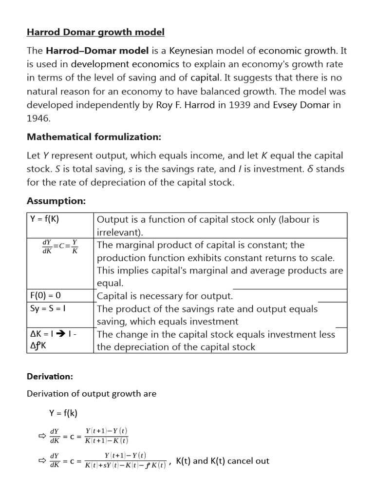 Harrod-Domar Economic Growth Model | PDF | Macroeconomics | Economics