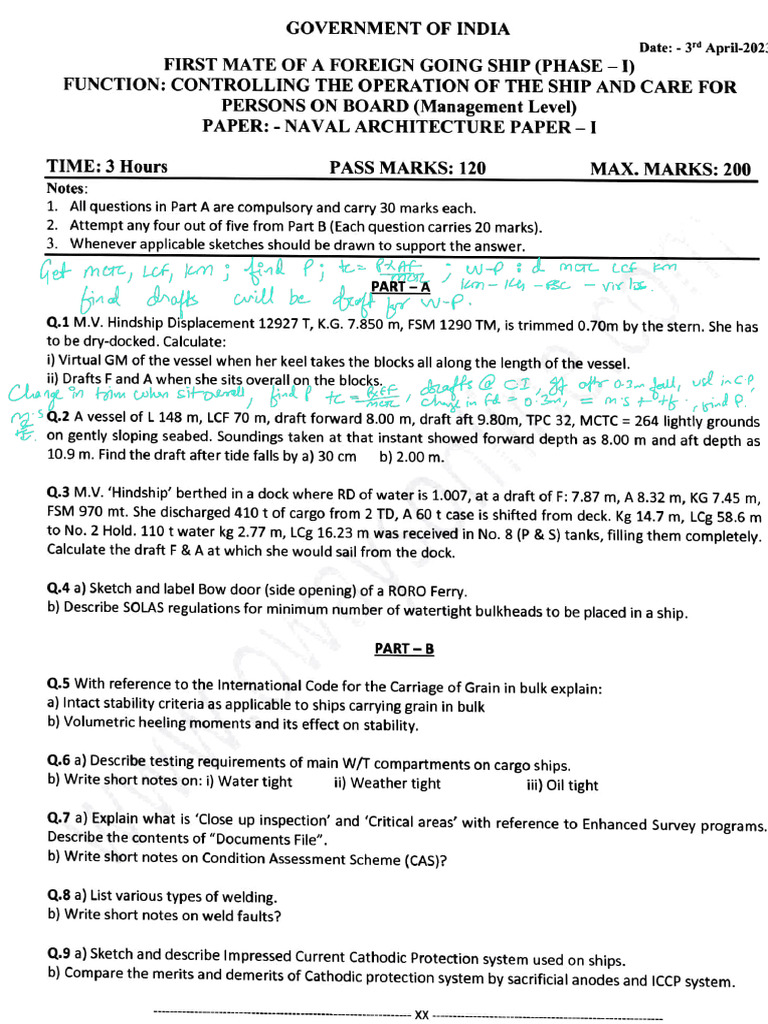 Nav Arch 1 Question Paper | PDF