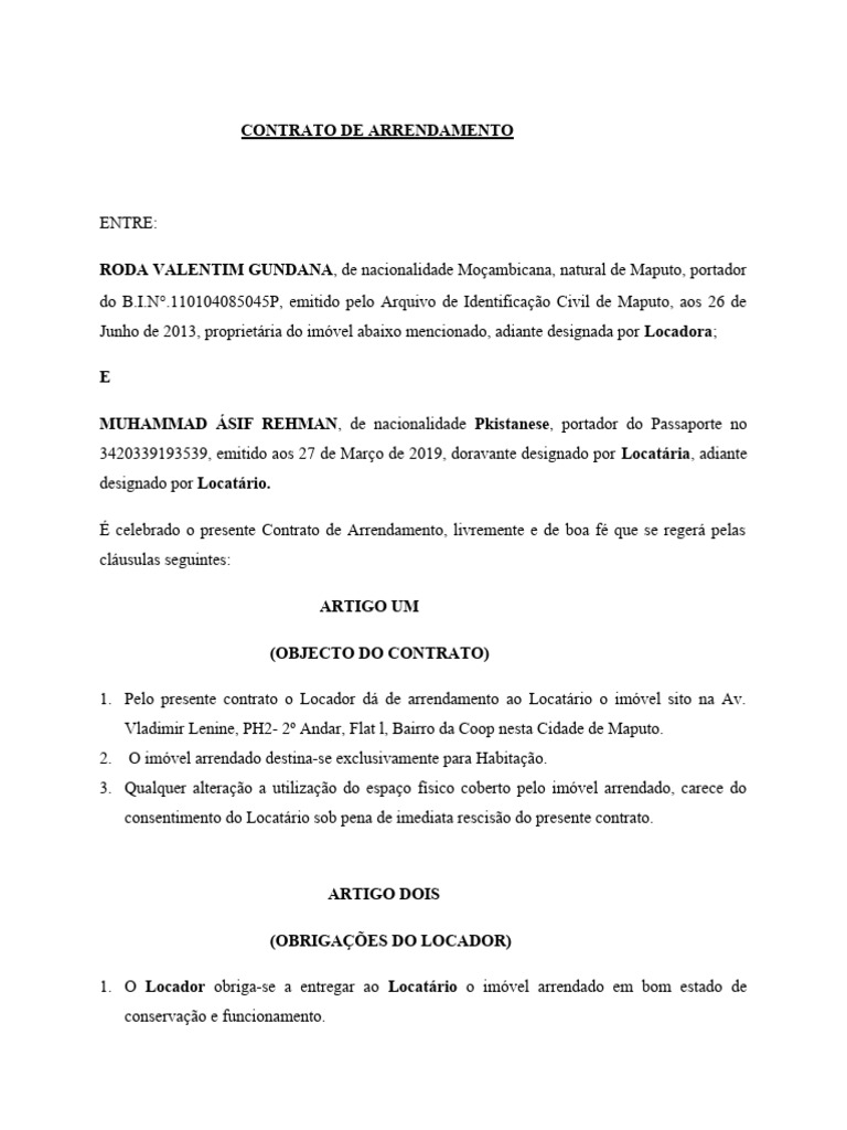 Contrato de Arrendamento | PDF