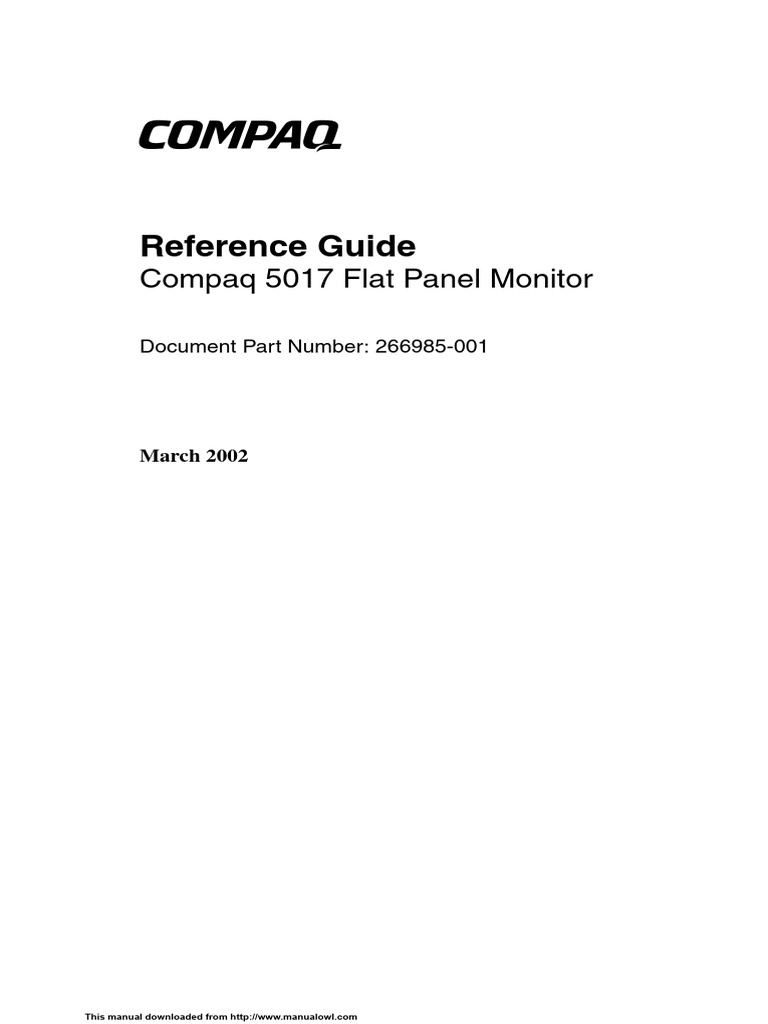 Manual - Compaq 5017 Flat Panel Monitor | PDF | Computer Monitor ...