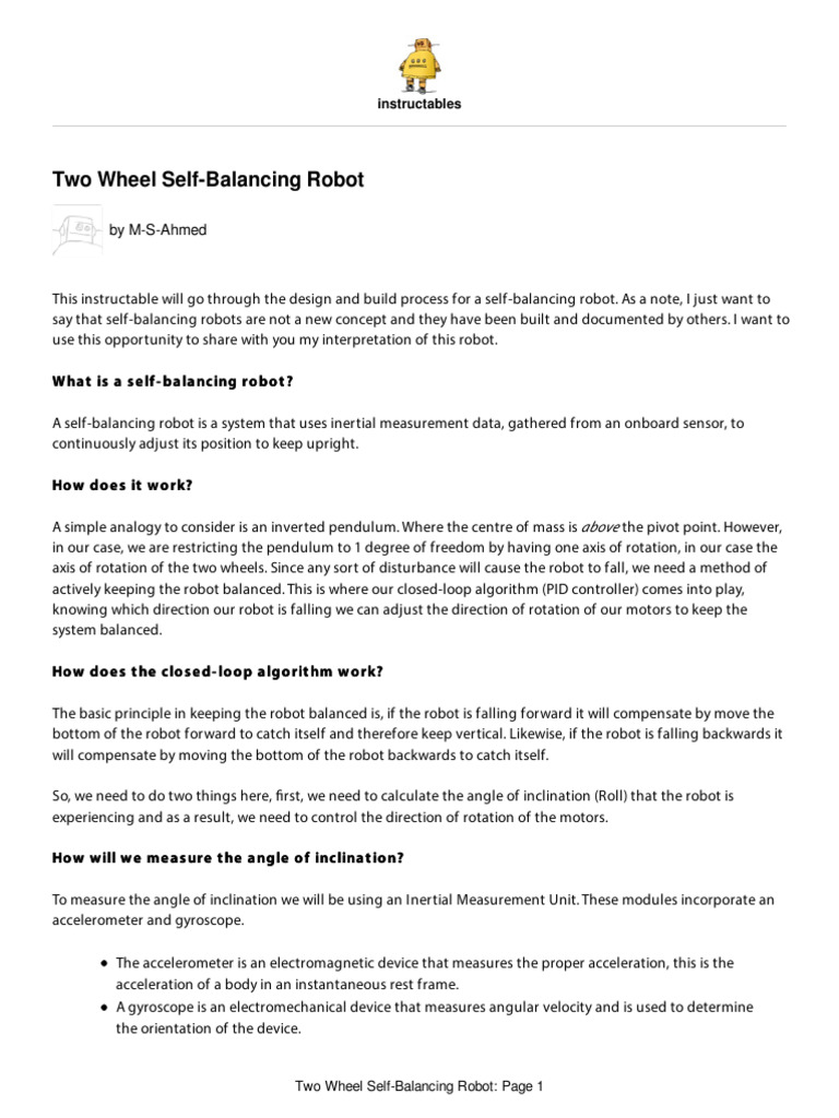 Two Wheel Self Balancing Robot Pdf Computer Science Computer Engineering 