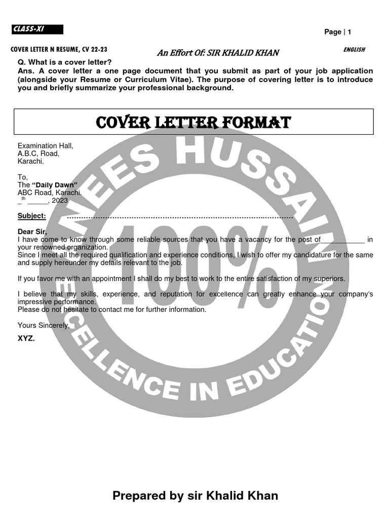 Anees Cover Letter N CV by Sir Khalid 2023 | PDF
