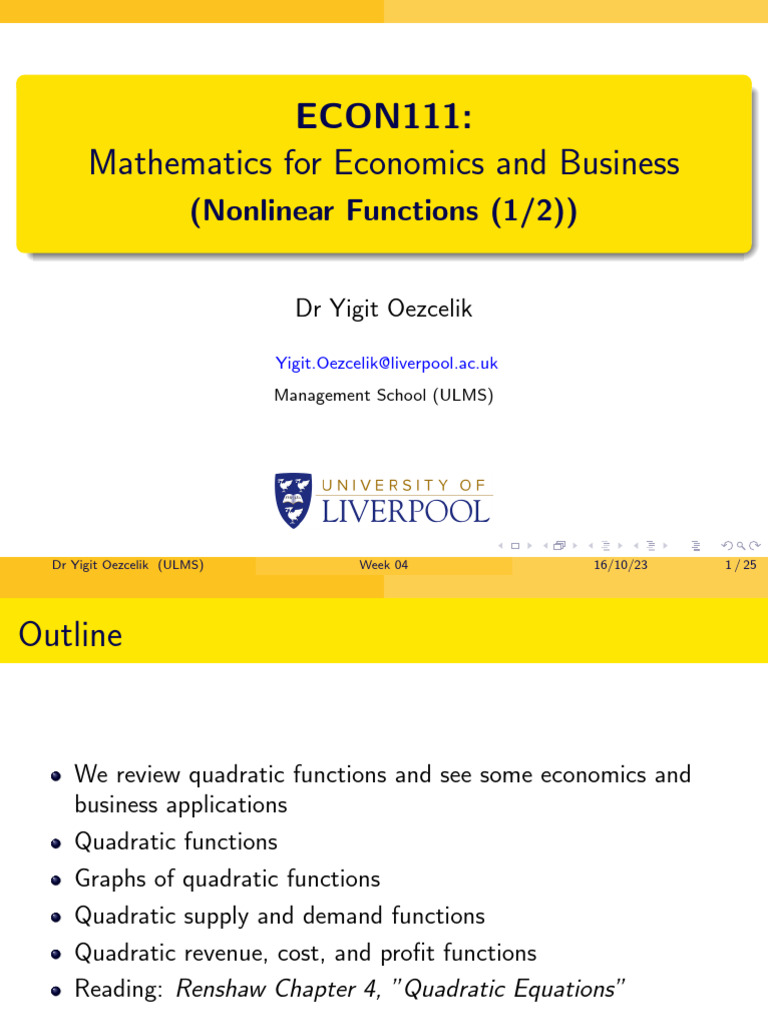 Mathematics For Business and Economics | PDF | Quadratic Equation ...