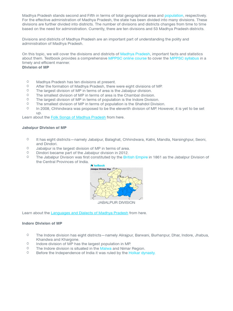 Madhya Pradesh Districts Overview | PDF