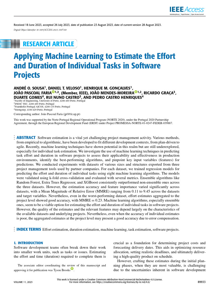Applying Machine Learning To Estimate The Effort And Duration Of