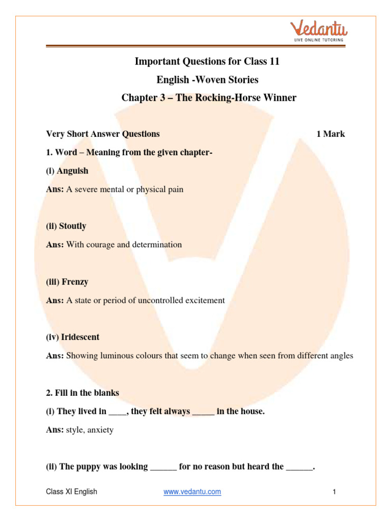 Important Questions Class 11 English Woven Words Chapter 3 Prose | PDF