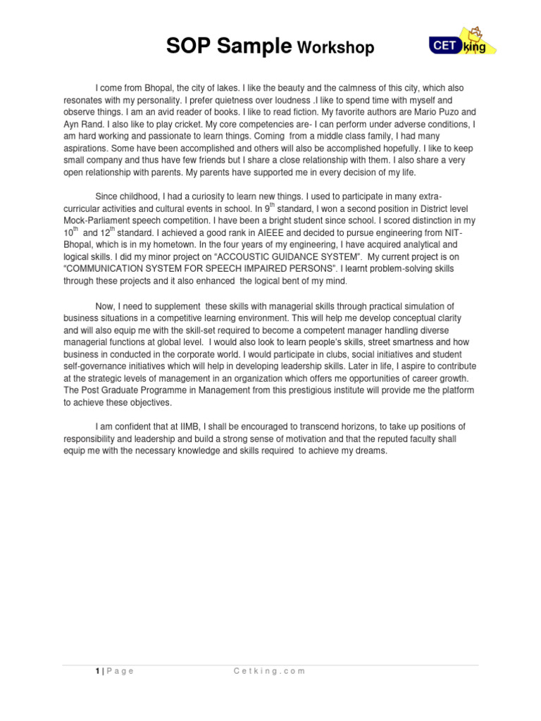 Sample SOP 6 Cetking | PDF | Leadership | Motivational