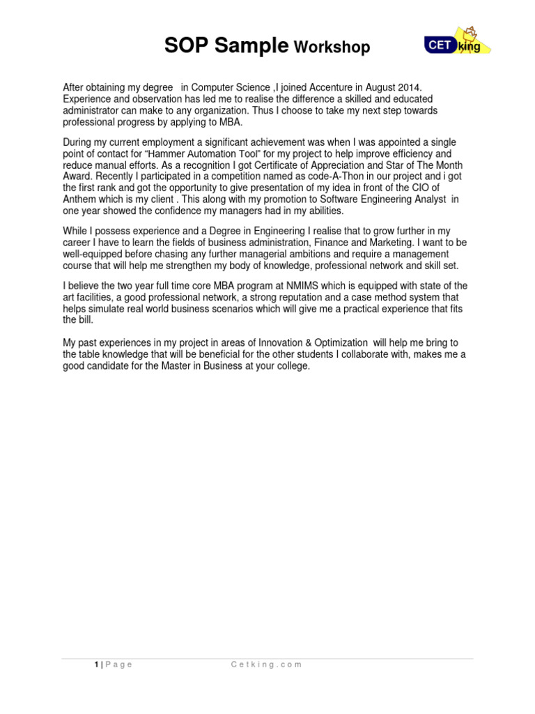 Sample SOP 4 Cetking | PDF