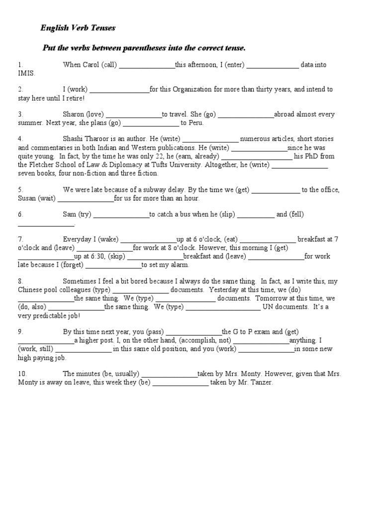 English Verb Tenses QUIZ | PDF | English Language | Linguistic Typology