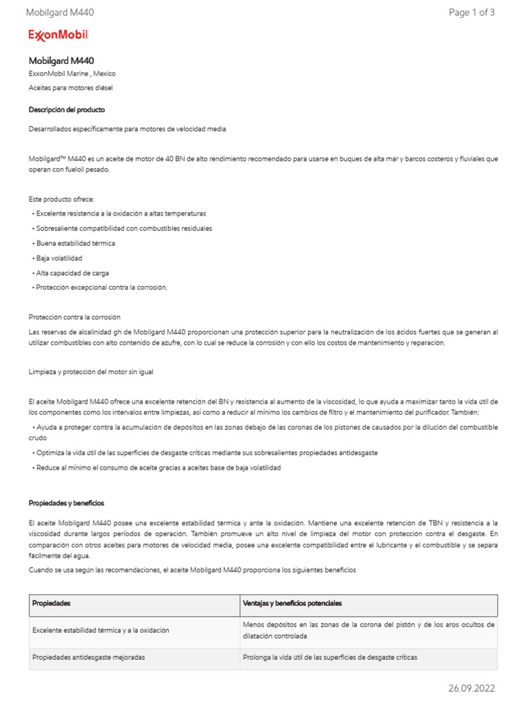 GL XX Mobilgard M440 | PDF | Petróleo | Motor diesel