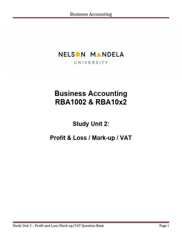 Study Unit 2 Question Bank Profit and Loss, Mark-Up and VAT | PDF