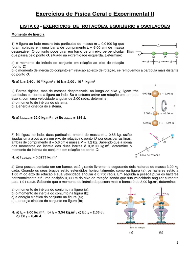 Lista3. Rotações Equilibrio Oscilações - 1sem2023 | PDF | Torque | Rotação