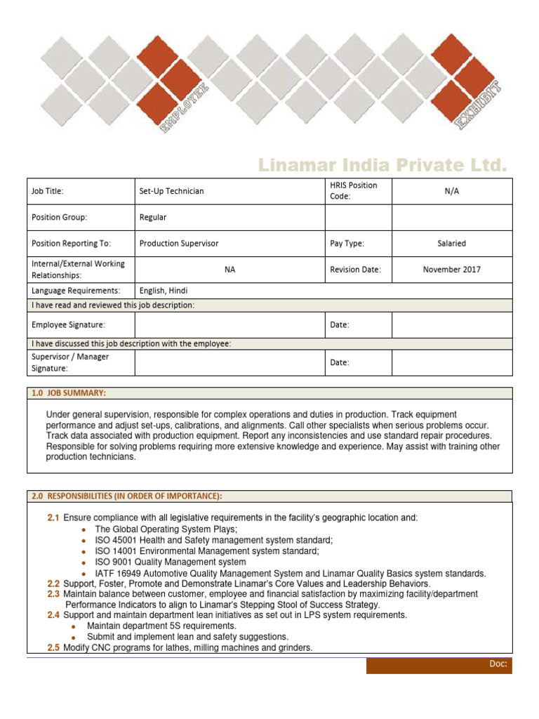 Set-Up Technician Job Overview | PDF
