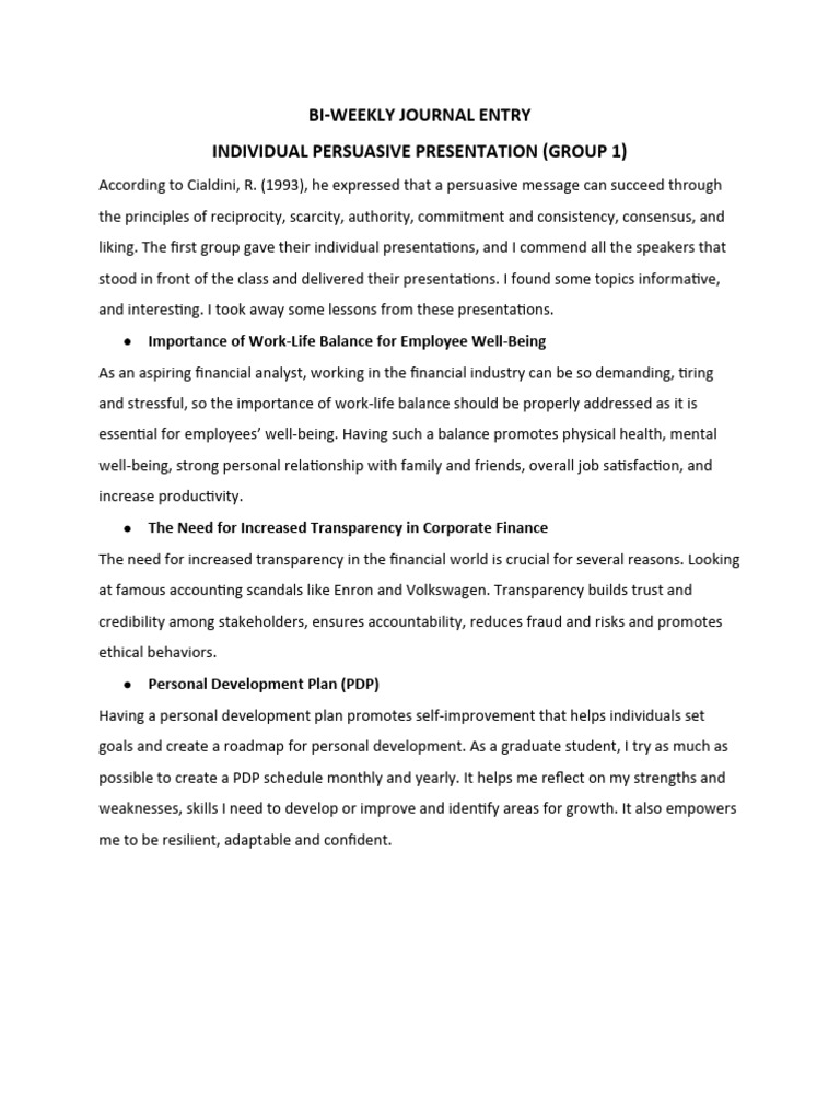 Bi-Weekly Journal Entry - Individual Presentation (GRP 1) | PDF ...