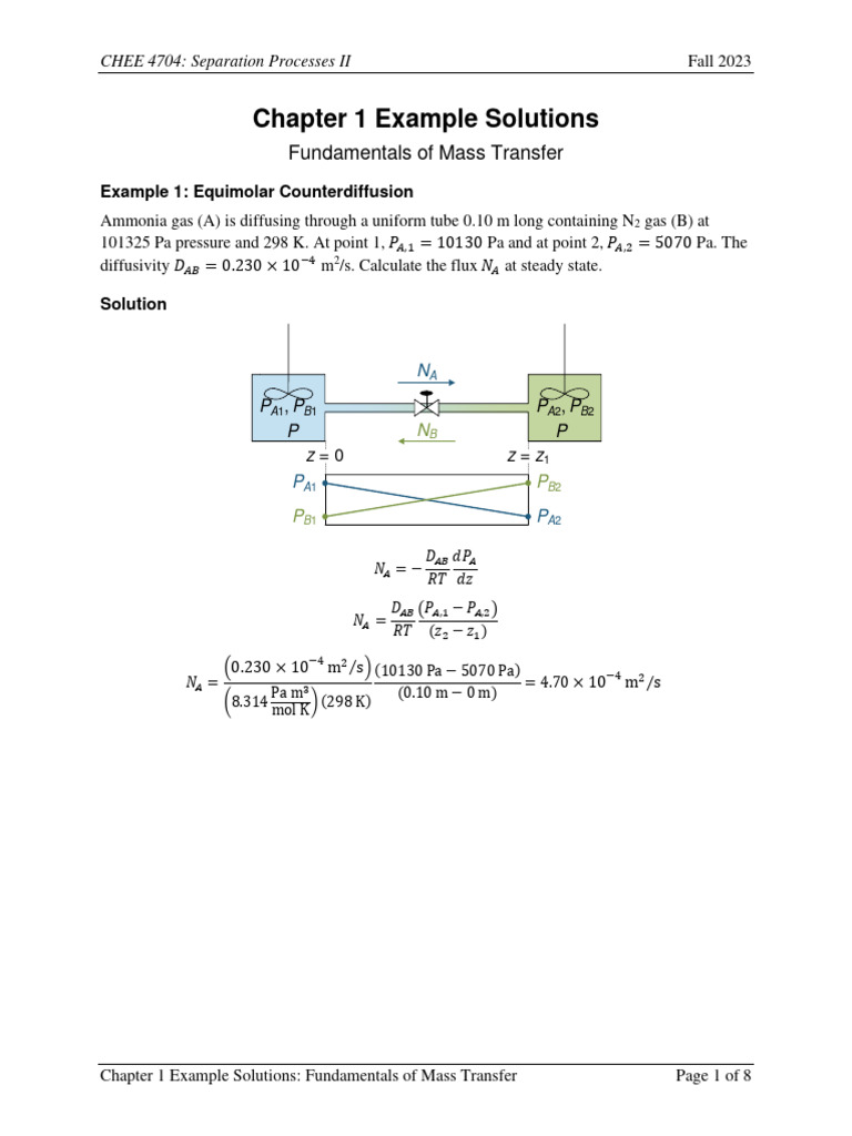 CHEE 4704 - Chapter 1 - Example Solutions | PDF | Diffusion | Thermodynamics