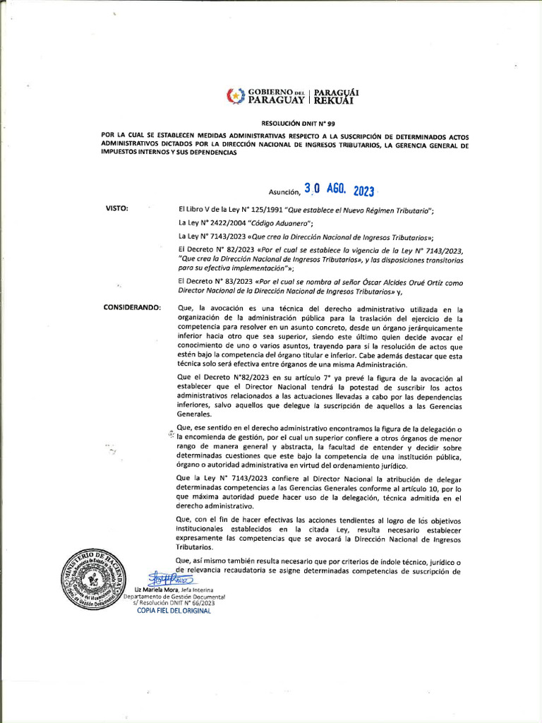 30 - 08 RESOLUCION DNIT 99 - 23 Autenticado | PDF
