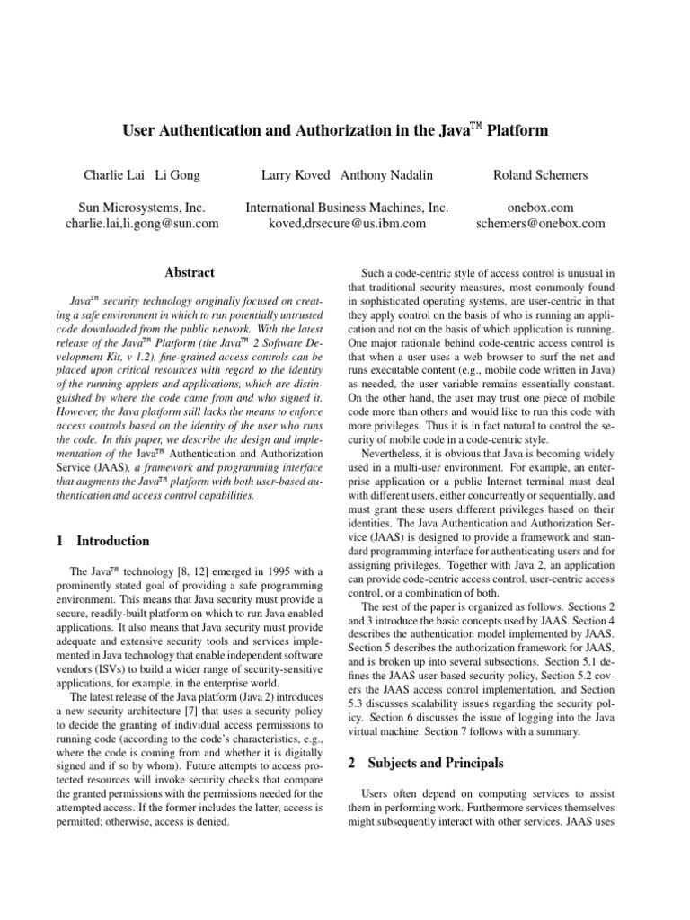 User Authentication and Authorization in | PDF