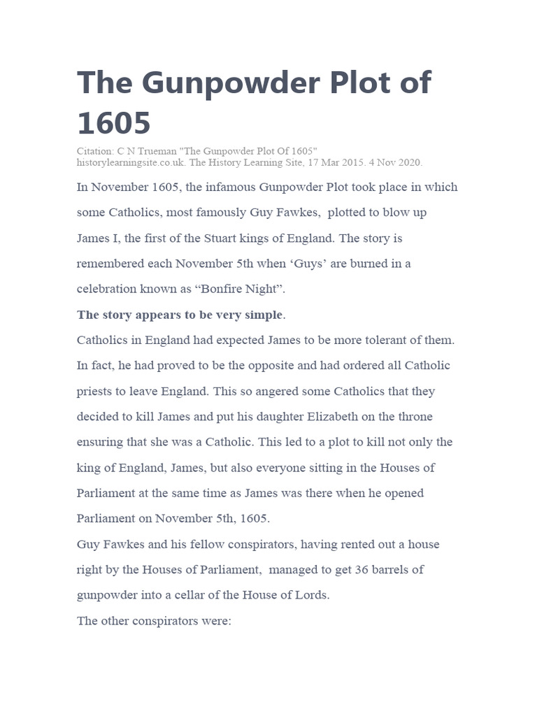 The Gunpowder Plot of 1605 | PDF | Gunpowder Plot | Guy Fawkes