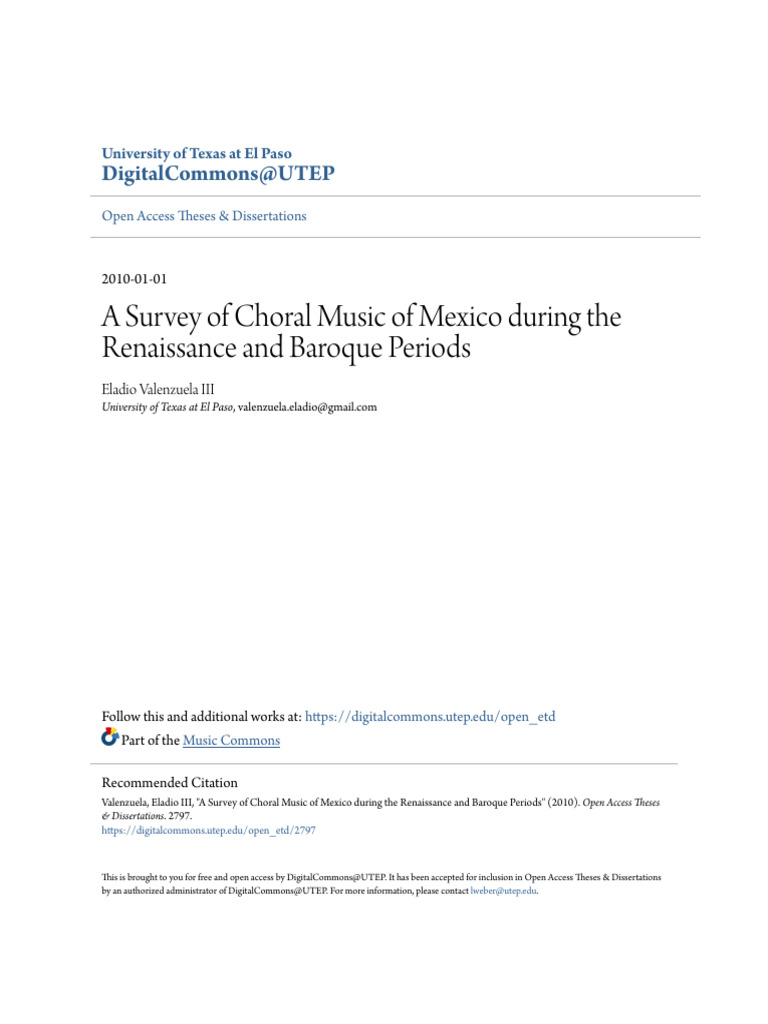 A Survey of Choral Music of Mexico During The Renaissance and Bar | PDF