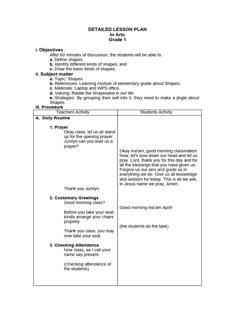 DETAILED LESSON PLAN Arts | PDF | Language Arts & Discipline | Home & Garden