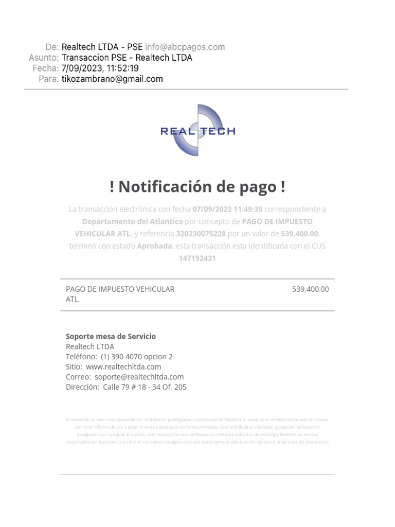 Transaccion PSE - Realtech LTDA | PDF | Tecnología