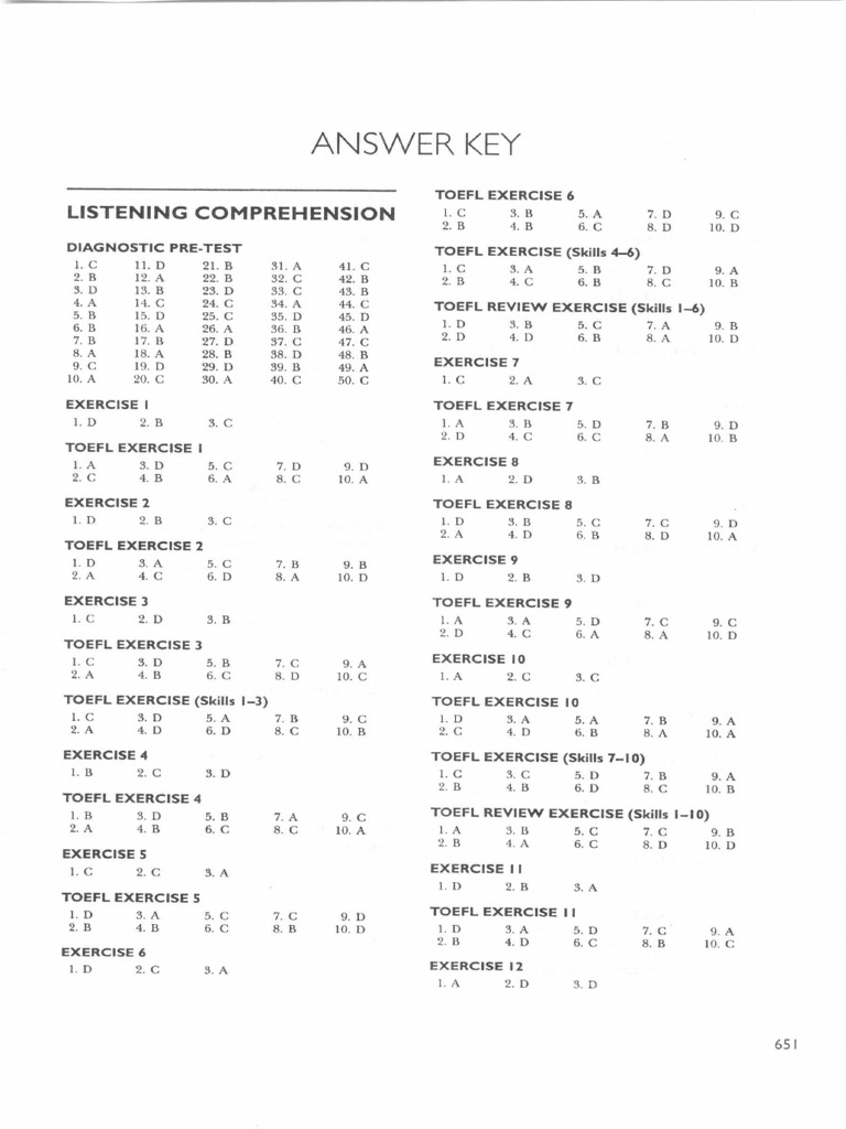 TOEFL Exercises and Answer Key | PDF