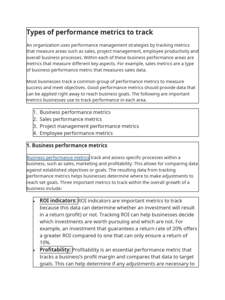 Performance Metrics To Track | PDF