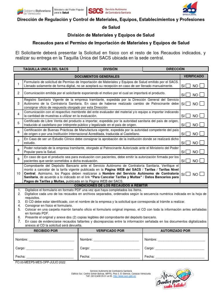 3 - Recaudos Permiso Import Mat y Equipos de Salud | PDF