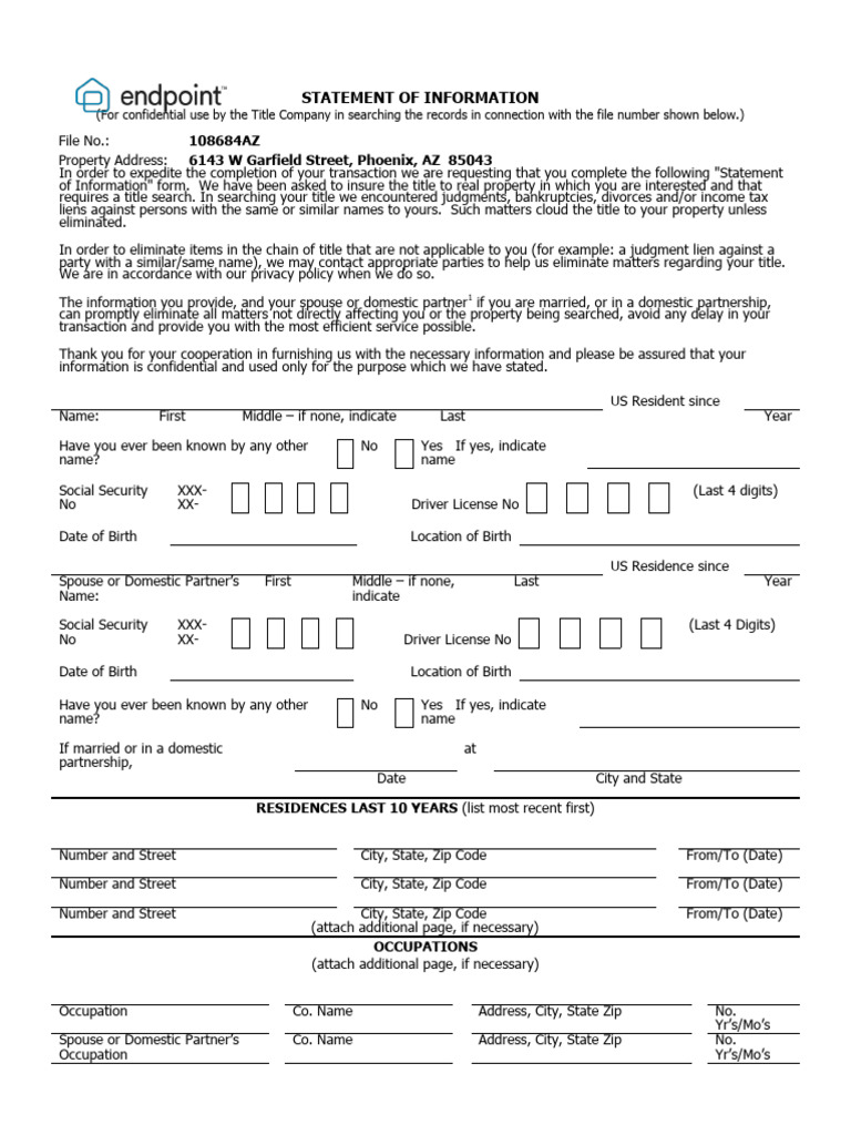 Statement of Information | PDF | Domestic Partnership | Marriage