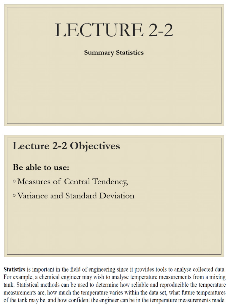 Lecture 2-2, Summary Statistics | PDF