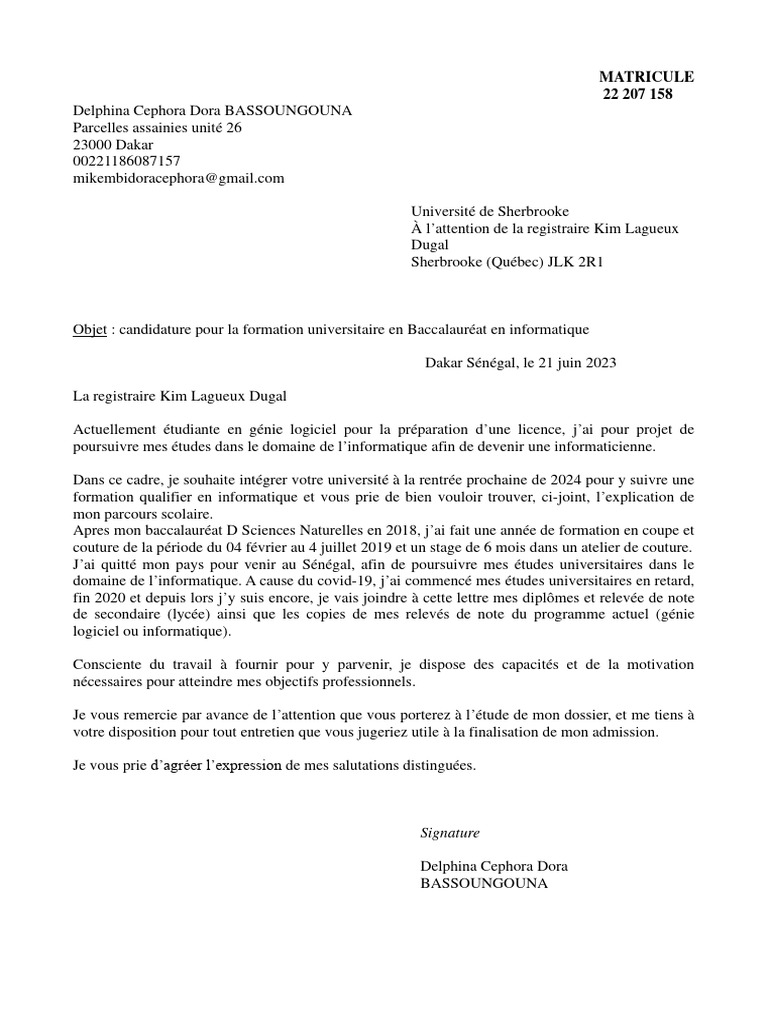 Lettre Explicatif | PDF