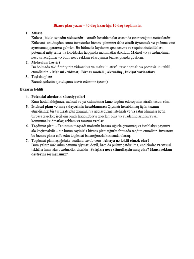 Biznes Plan Nümünə | PDF
